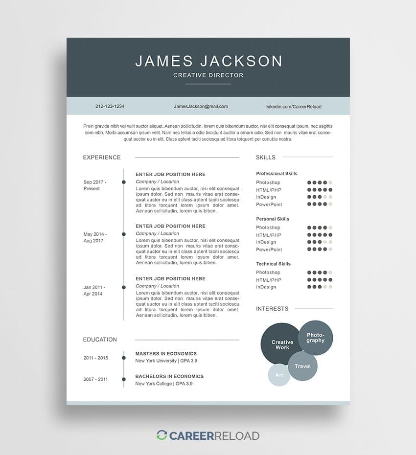 Free Photoshop Resume Templates - Free Download - Career Reload