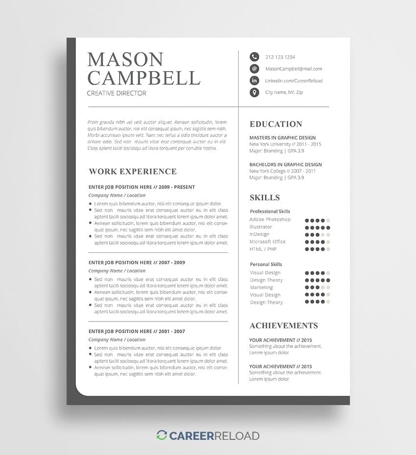 Free Photoshop Resume Templates - Free Download - Career Reload