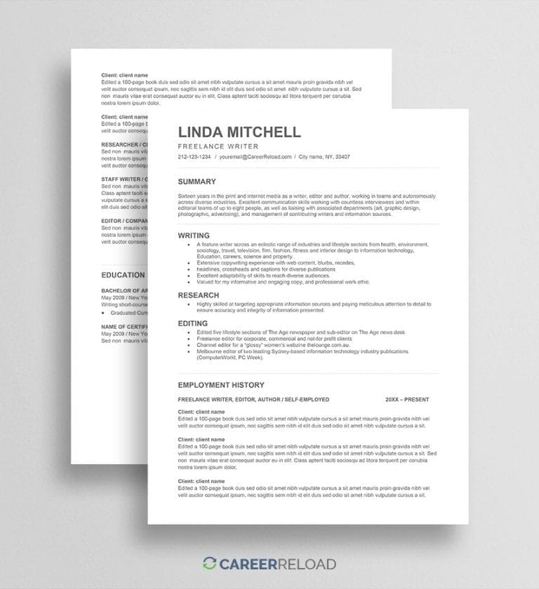Free Freelancer Resume Template for Word - Career Reload