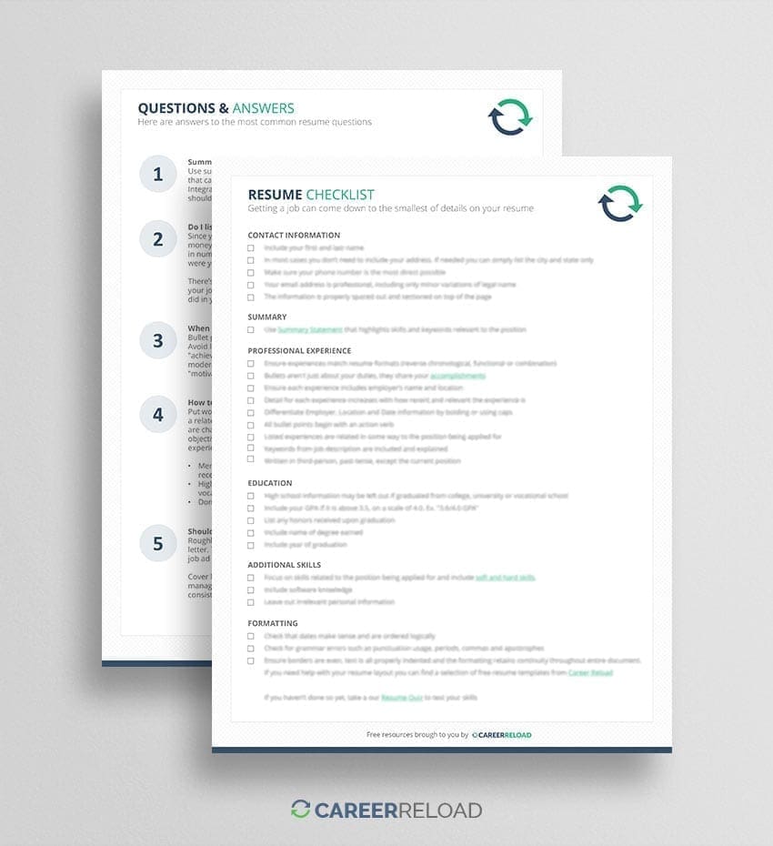 Resume Checklist - Career Reload