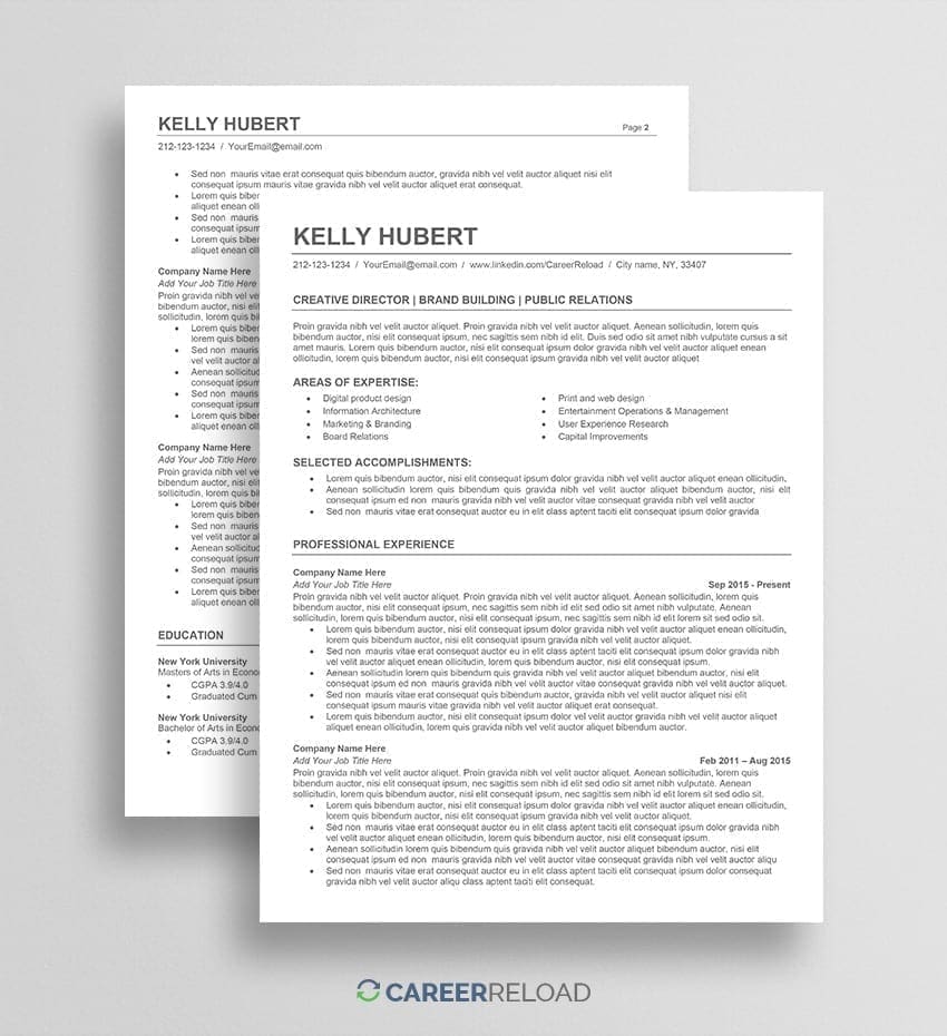 Free Executive Resume Template for Word - Career Reload