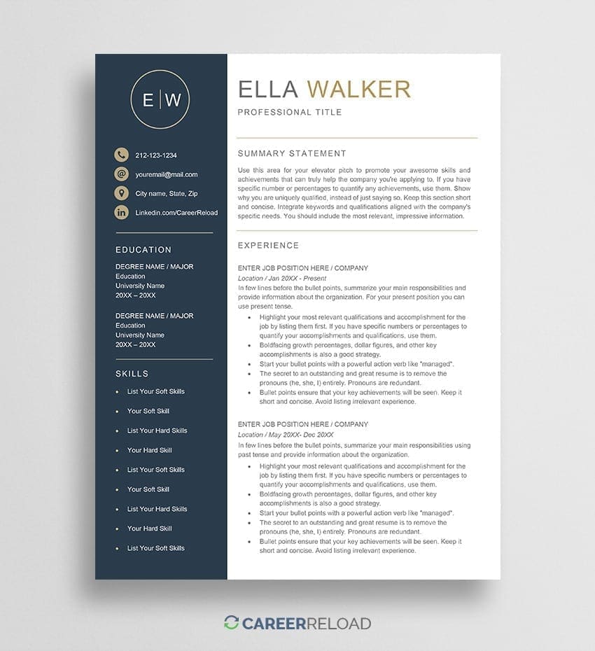Resume Template with Monogram for Word - Free Download