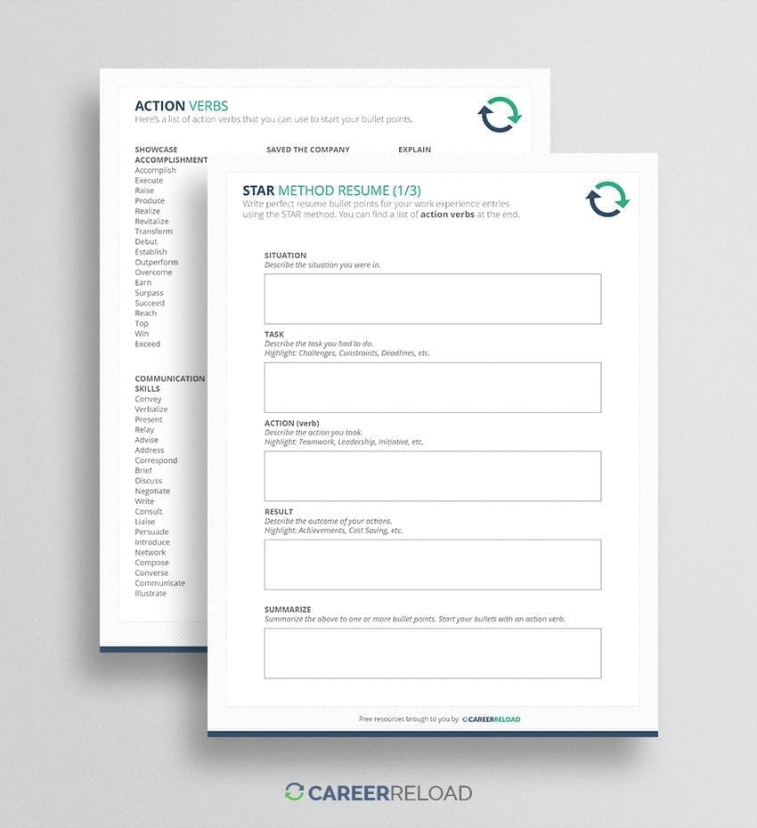 STAR Method Resume Worksheet - Career Reload
