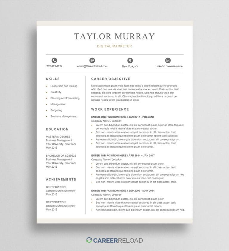 Free Resume Layout for Microsoft Word - Career Reload