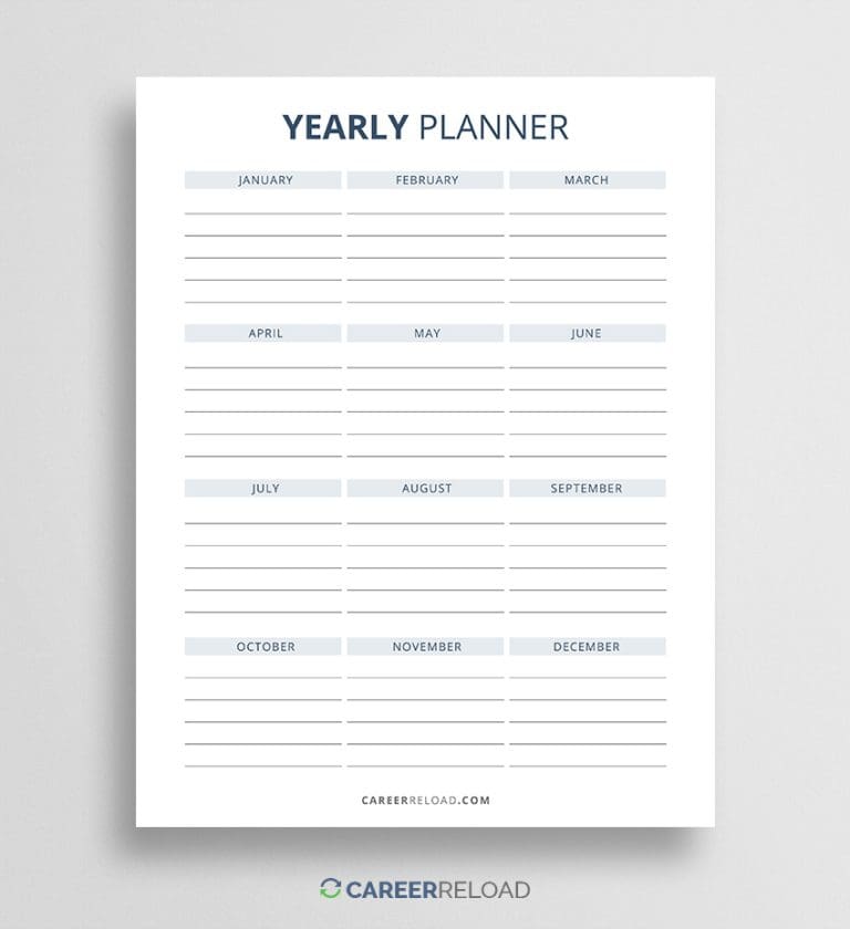 Yearly Planner - Annual Planner - PDF Download - Career Reload